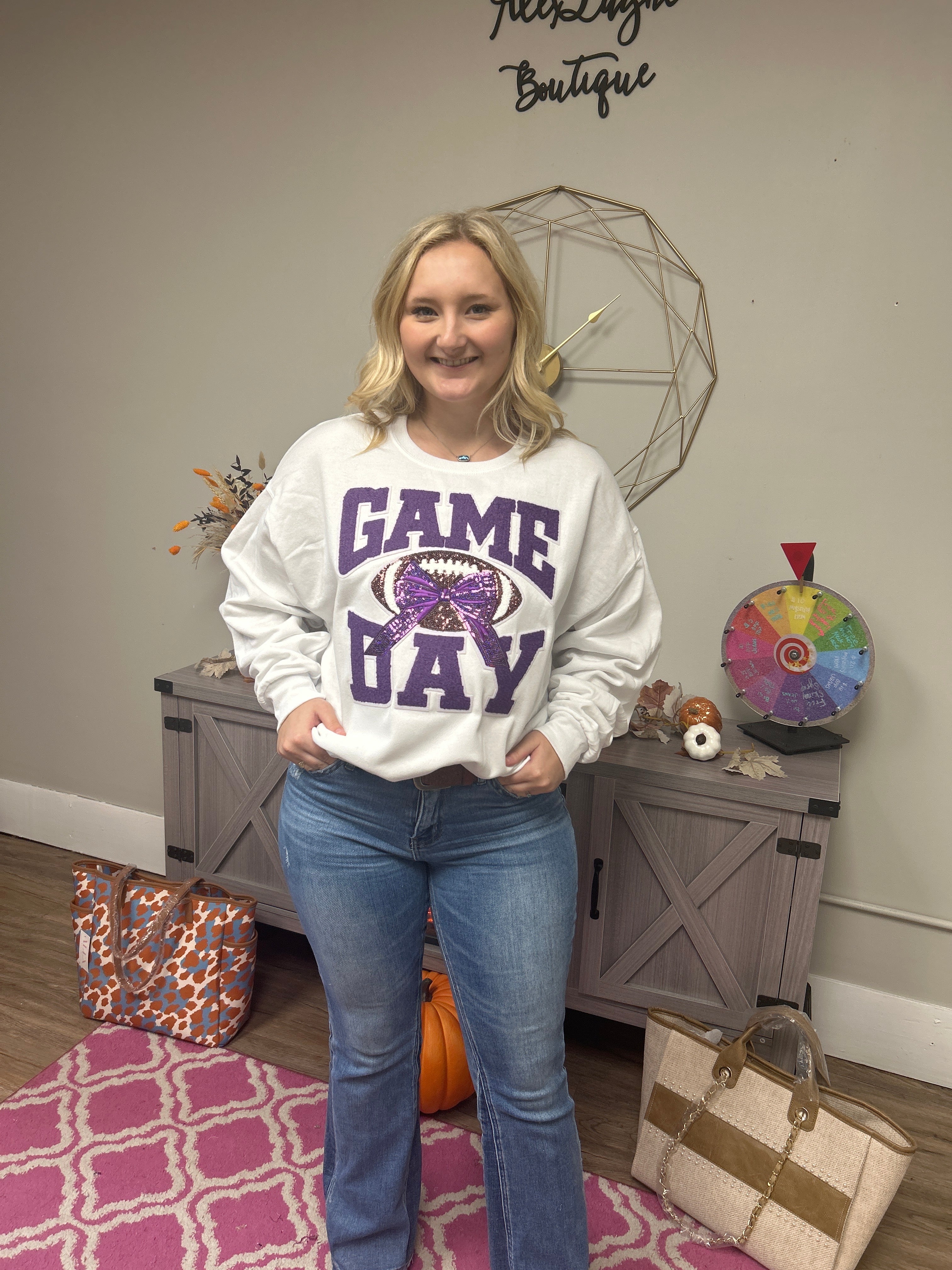 Purple Game Day Sequin Patch Crew Neck* – Alex Layne Boutique